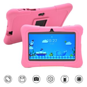 Android Tablet, 7Inch Android 10 Tablet, 1GB RAM 32GB ROM, 512GB Expandable, 3000mAh, Dual Camera, Quad Core 1.5GHz, Preinstalled Kids App, Gifts (Light Pink)