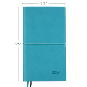 2024 Planner/Pocket Calendar 4"x7": 14 Months (Nov 2023 - Dec 2024) Weekly, Monthly Calendars, Leather Material, Elastic Closure, Decorative Stitching, Page Finder Ribbons and Notes Pages (Blue/Black)