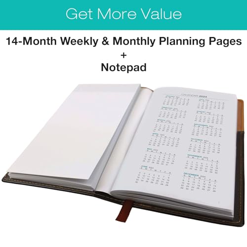 Global Printed Products 2024 Pocket Planner/Pocket Calendar 3.5" x 6": Includes 14 Months (November 2023 to December 2024) / 2024 Weekly Planner/Weekly Agenda/Monthly Calendar Organizer (Black/Brown)