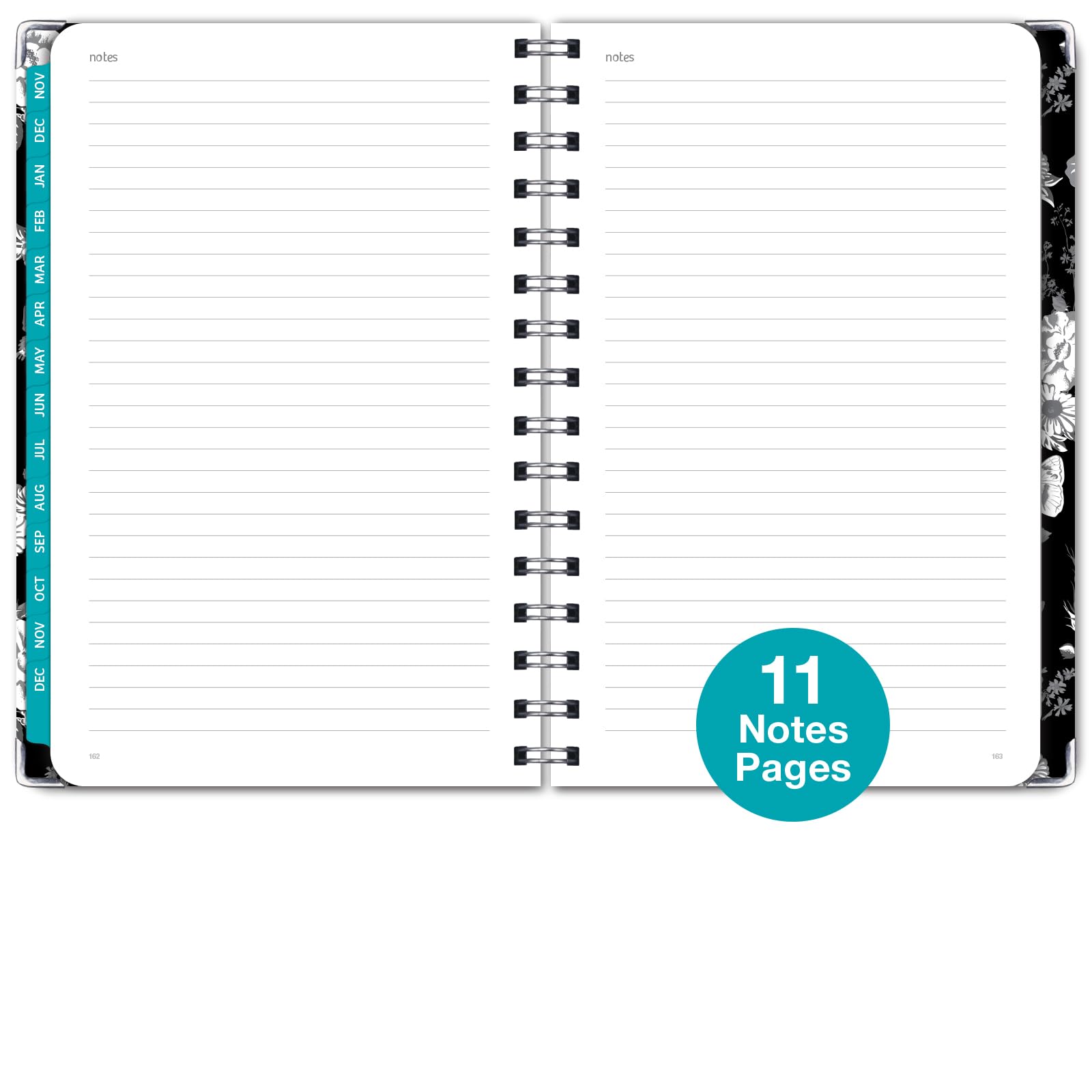 HARDCOVER 2024 Planner: (November 2023 Through December 2024) 5.5"x8" Daily Weekly Monthly Planner Yearly Agenda. Bookmark, Pocket Folder and Sticky Note Set (Monochrome Floral)