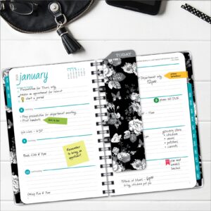 HARDCOVER 2024 Planner: (November 2023 Through December 2024) 5.5"x8" Daily Weekly Monthly Planner Yearly Agenda. Bookmark, Pocket Folder and Sticky Note Set (Monochrome Floral)