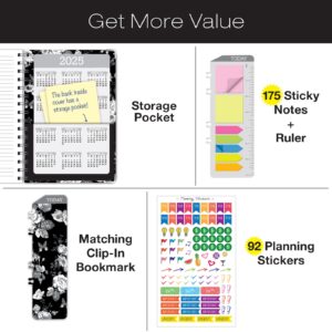 HARDCOVER 2024 Planner: (November 2023 Through December 2024) 5.5"x8" Daily Weekly Monthly Planner Yearly Agenda. Bookmark, Pocket Folder and Sticky Note Set (Monochrome Floral)