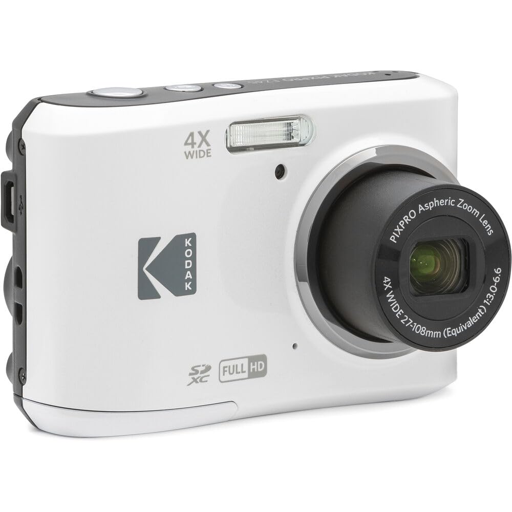 KODAK Pixpro FZ45 Digital Camera Bundle, Includes: SanDisk 32GB Memory Card, Spare Batteries, Hard Shell Camera Case and Card Reader (5 Items) (White)