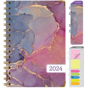 global printed products hardcover 2024 planner: (november 2023 through december 2024) 5.5"x8" daily weekly monthly planner yearly agenda bookmark, pocket folder & sticky note set (pink purple marble)