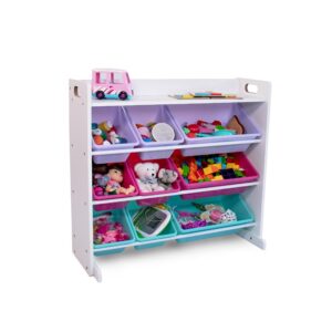 humble crew, white/pink/purple/aqua forever toy organizer with shelf and 9 storage bins