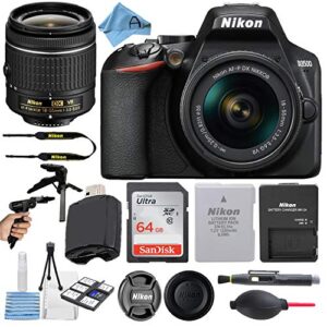 nikon d3500 24.2mp dslr digital camera with nikkor 18-55mm vr lens + sandisk 64gb memory card + hi-speed usb card reader + tripod + a-cell accessory bundle (renewed)