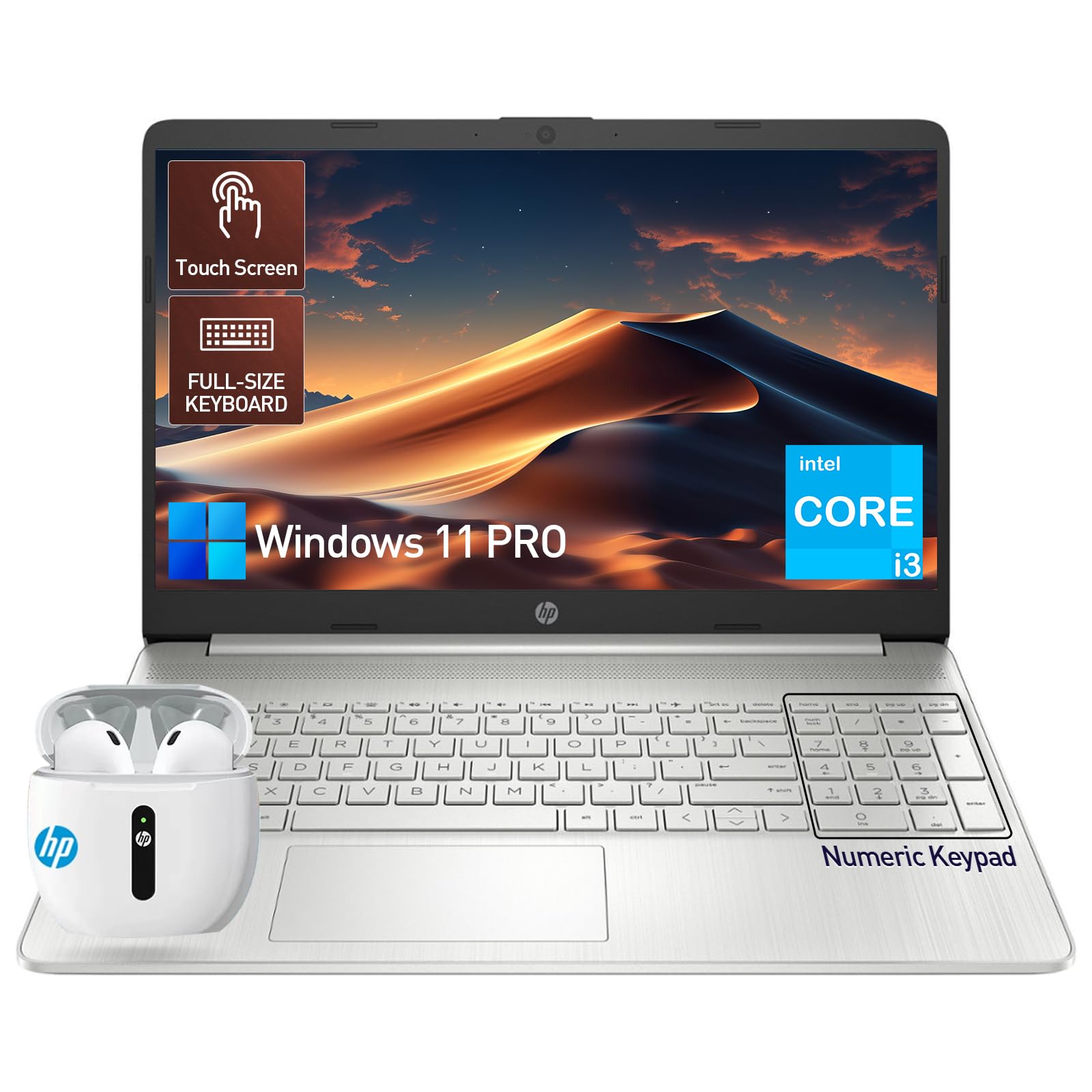 HP Laptop Computer, 15.6 Inch HD Touchscreen Display, 11th Gen Intel Core i3-1115G4(Beat i5-1035G4), 8GB RAM, 256GB SSD, Windows 11 Pro, Webcam, HDMI, WiFi 5, Silver, PCM