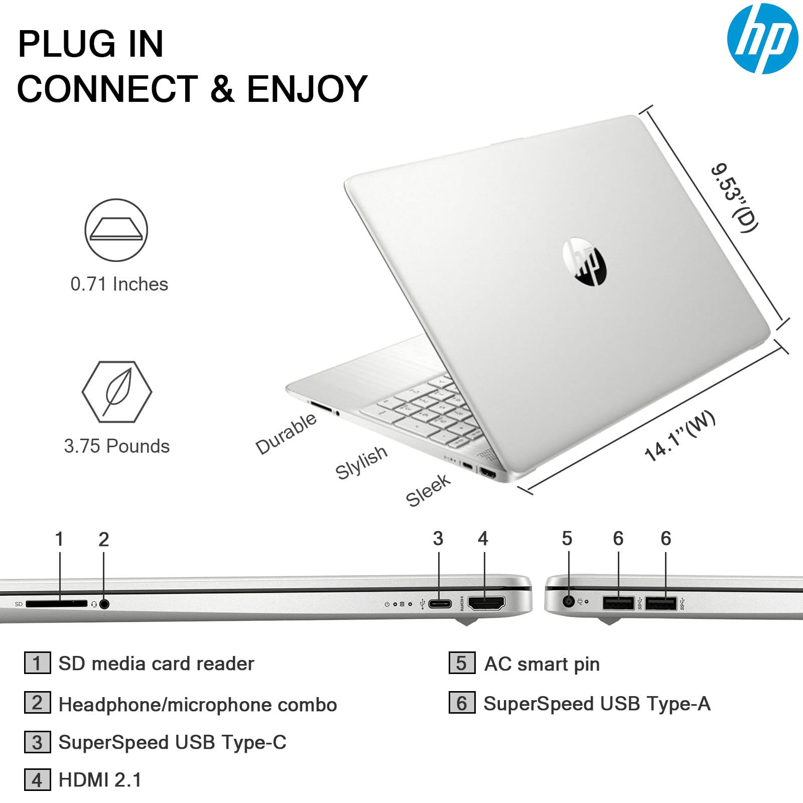 HP Laptop Computer, 15.6 Inch HD Touchscreen Display, 11th Gen Intel Core i3-1115G4(Beat i5-1035G4), 8GB RAM, 256GB SSD, Windows 11 Pro, Webcam, HDMI, WiFi 5, Silver, PCM