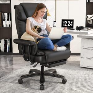 gyi big and tall office chair 400lbs with wide seat and arms, 160° reclining office chair with footrest, comfortable executive office desk chair high back, computer chair home office