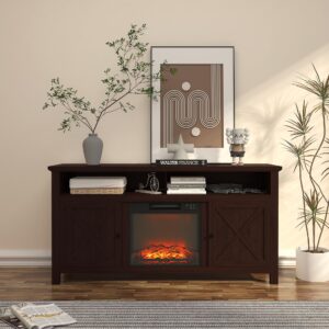 clihome electric fireplace tv stand 58in entertainment center with electric fireplace inserts heater christmas decor tv stands for living room with fireplace vintage fire places, brown