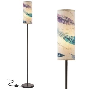 modern standing lamps feathers pattern watercolor elegant watercolour organic print minimalist floor lamp metal pole lamp with linen lampshade for bedroom living room office nursery reading