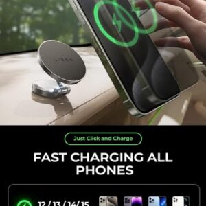 LISEN for Magsafe Car Mount Charger 15W, [360° Rotation] iPhone Wireless Car Charger Magnetic Foldable Car Phone Holder, for Dashboard Magsafe Charing Mount Fits iPhone 15 14 13 12 Pro Max Plus