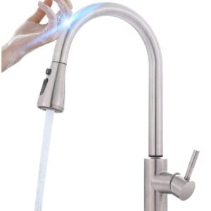 MSTJRY Touch Kitchen Faucet with PullDown Sprayer,Kitchen Sink Faucets with Pullout Sprayer,Touch Kitchen Faucet,Stainless Steel Touch Faucet,Touch Faucet for Kitchen Sink(Brushed Stainless Steel)