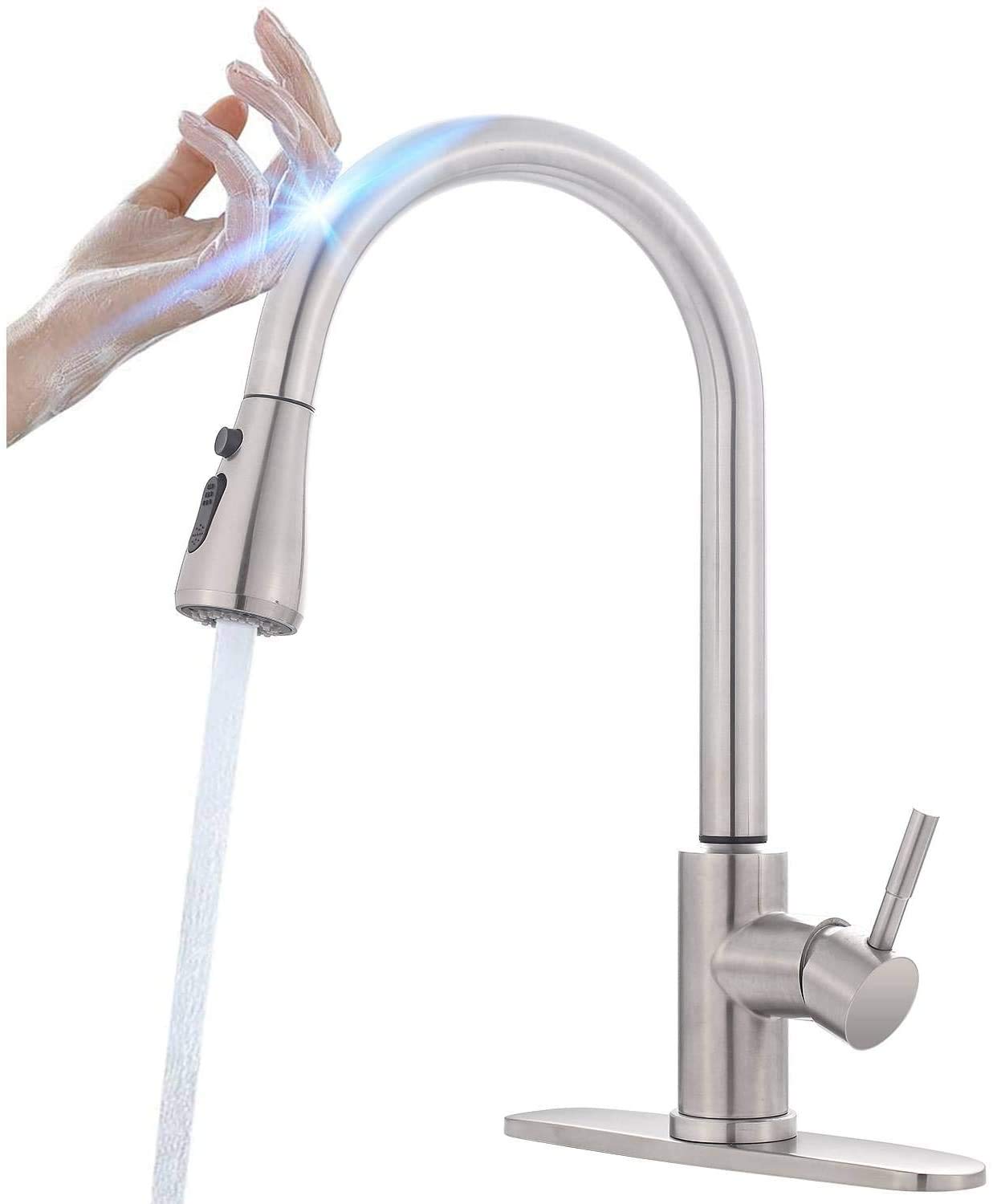 MSTJRY Touch Kitchen Faucet with PullDown Sprayer,Kitchen Sink Faucets with Pullout Sprayer,Touch Kitchen Faucet,Stainless Steel Touch Faucet,Touch Faucet for Kitchen Sink(Brushed Stainless Steel)