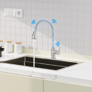 MSTJRY Touch Kitchen Faucet with PullDown Sprayer,Kitchen Sink Faucets with Pullout Sprayer,Touch Kitchen Faucet,Stainless Steel Touch Faucet,Touch Faucet for Kitchen Sink(Brushed Stainless Steel)