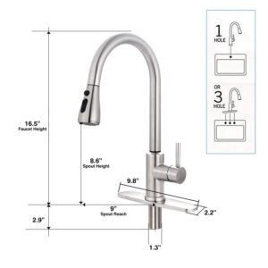 MSTJRY Touch Kitchen Faucet with PullDown Sprayer,Kitchen Sink Faucets with Pullout Sprayer,Touch Kitchen Faucet,Stainless Steel Touch Faucet,Touch Faucet for Kitchen Sink(Brushed Stainless Steel)