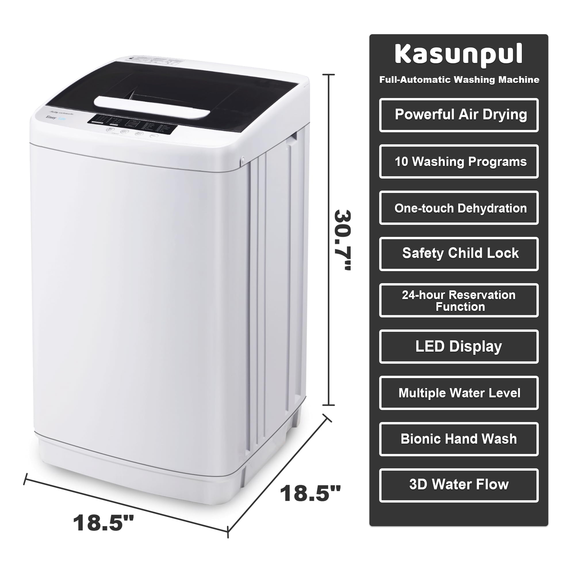 Kasunpul 1.04 Cu.Ft Full Automatic Washer and Dryer Combo with Drain Pump, Portable Washing Machine, 10 Wash Program,LED Display,Compact Laundry Washer Spinner for Apartment RV Dorm