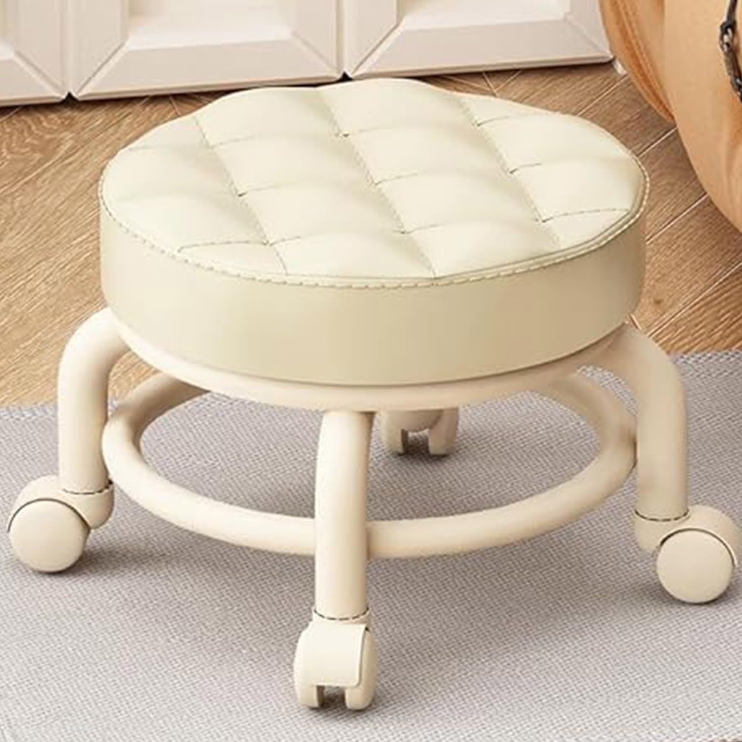 Aetherix Low Stool with Wheels, Pedicure Chair for Nail tech Low Rolling Stool, Shoe Changing Makeup Cleaning with Wheels, Pedicure, Massage SPA and Home, Low Seat with Wheels