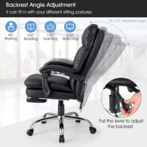 TOMANOR Office Chair with Foot Rest, Reclining Executive Office Chair PU Leather Home Office Desk Chair Comfy Managerial Computer Desk Task Chair Padded Armrests