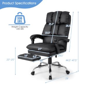 TOMANOR Office Chair with Foot Rest, Reclining Executive Office Chair PU Leather Home Office Desk Chair Comfy Managerial Computer Desk Task Chair Padded Armrests