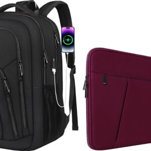 BOOEUDI Laptop Backpack 17.3 Inch TSA Friendly Large Travel Backpack, Laptop Case 15.6 inch, WineRed