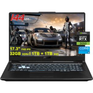 asus tuf f17 gaming laptop | 17.3" fhd 144hz | intel 6-core i5-11400h >i7-10870h | 32gb ddr4 1tb + 1tb ssd | geforce rtx 3050 4gb graphic | backlit thunderbolt4 win11 black + 32gb microsd card