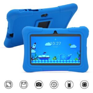 7 Inch Tablet for Android 10.0, 32GB ROM Quad Core for Android 10 Tablet, WiFi, Bluetooth, Dual Camera, with Soft Silicone, for Learning, Watching and Playing Games (US Plug)