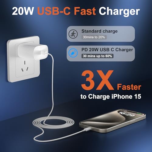 iPhone 15 Charger Fast Charging, 20W USB C iPhone 15 Pro Max Charger Block with 10FT Long USB C Fast Charging Cable Cord for iPhone 15/15 Pro Max/15 Pro/iPad Pro 12.9/11, Samsung Galaxy S24 Ultra Plus