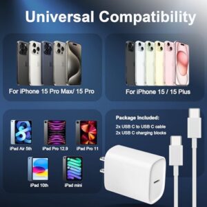 iPhone 15 Charger Fast Charging, 20W USB C iPhone 15 Pro Max Charger Block with 10FT Long USB C Fast Charging Cable Cord for iPhone 15/15 Pro Max/15 Pro/iPad Pro 12.9/11, Samsung Galaxy S24 Ultra Plus