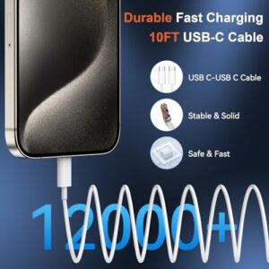 iPhone 15 Charger Fast Charging, 20W USB C iPhone 15 Pro Max Charger Block with 10FT Long USB C Fast Charging Cable Cord for iPhone 15/15 Pro Max/15 Pro/iPad Pro 12.9/11, Samsung Galaxy S24 Ultra Plus