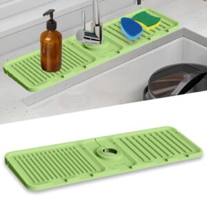 shunuac kitchen sink splash guard,5° slope 18 inch kitchen faucet mat drip catcher tray, silicone draining mat for kitchen sink faucet bathroom sink accessories gray/green