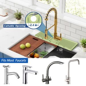 Shunuac Kitchen Sink Splash Guard,5° Slope 18 Inch Kitchen Faucet Mat Drip Catcher Tray, Silicone Draining Mat for Kitchen Sink Faucet Bathroom Sink Accessories Gray/Green