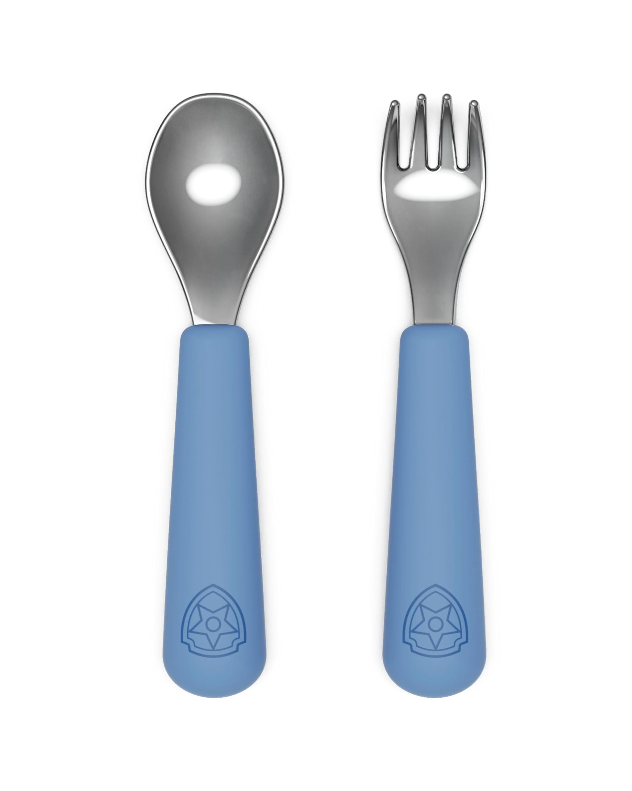 Lalo PAW Patrol Utensils - Toddler Fork and Spoon Set - Stainless Steel and Silicone Ergonomic Toddler Utensils - Children Safe Flatware Set - 2 Pieces - Chase