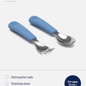 Lalo PAW Patrol Utensils - Toddler Fork and Spoon Set - Stainless Steel and Silicone Ergonomic Toddler Utensils - Children Safe Flatware Set - 2 Pieces - Chase