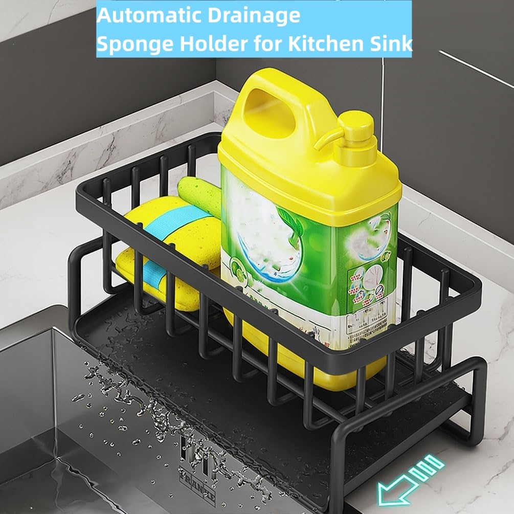 VILCEN Sponge Holder for Kitchen Sink, Kitchen Sink Caddy Rustproof 304 Stainless Steel Dish Sponge Organizer with Detachable Dishcloth Rack Bathroom Organizer Dish Soap Dispenser Brush Holder Storage