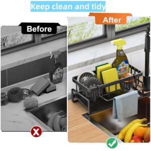 VILCEN Sponge Holder for Kitchen Sink, Kitchen Sink Caddy Rustproof 304 Stainless Steel Dish Sponge Organizer with Detachable Dishcloth Rack Bathroom Organizer Dish Soap Dispenser Brush Holder Storage