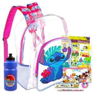 lilo and stitch stitch clear backpack - bundle backpack for girls 16 inch, stitch stickers, more | transparent stitch backpack for kids school supplies