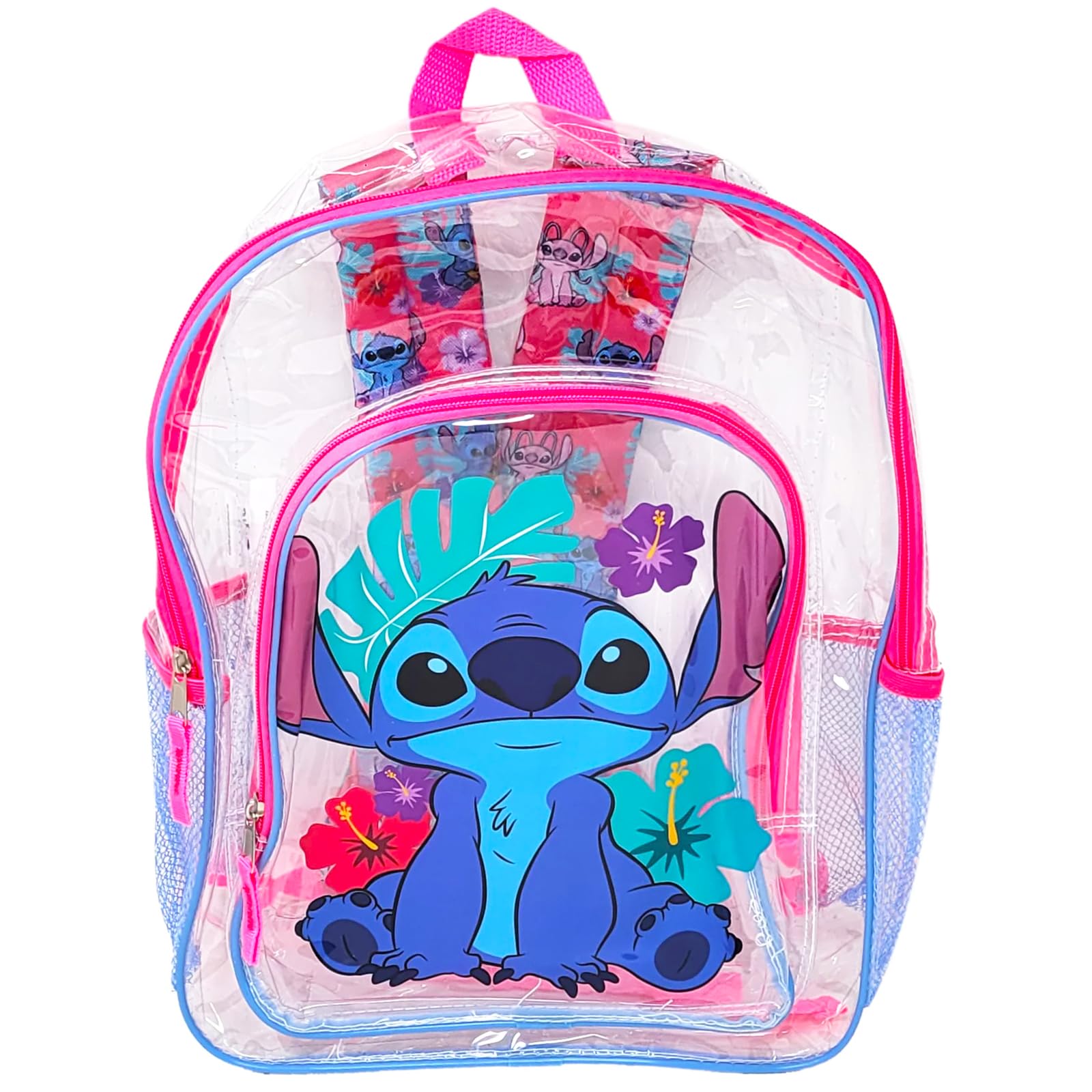 Lilo and Stitch Stitch Clear Backpack - Bundle Backpack for Girls 16 Inch, Stitch Stickers, More | Transparent Stitch Backpack for Kids School Supplies