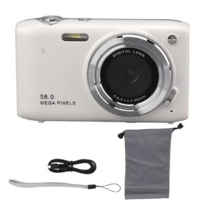 4K Digital Camera, Slim and Lightweight 58MP Autofocus Automatic Beauty Mode Teens Small Camera 2.88 Inch IPS Screen 16X Zoom for Travel (White)