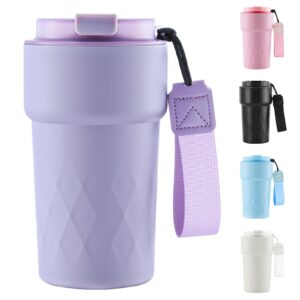 travel coffee mug spill proof 16oz, insulated coffee mug to go, thermo hot coffee tumbler, reusable coffee travel mug with seal lid, vacuum stainless steel coffee cups for hot/ice coffee tea (purple)