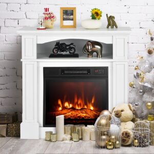 oralner 32” electric fireplace with mantel, package wooden firebox surround freestanding fireplace insert heater w/ 3 flame effects, remote & 6h timer, overheat protection, 1400w (white)