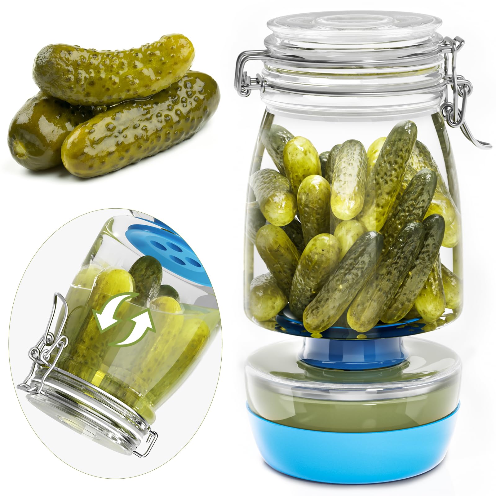 77L Upgrade Pickle Jar with Strainer Flip, 100 Percent Airtight and Leak Proof Glass Hourglass Pickle Juice Separator Jar for Olive and Jalapenos, 1300ML Pickle Container for Pickling and Storing