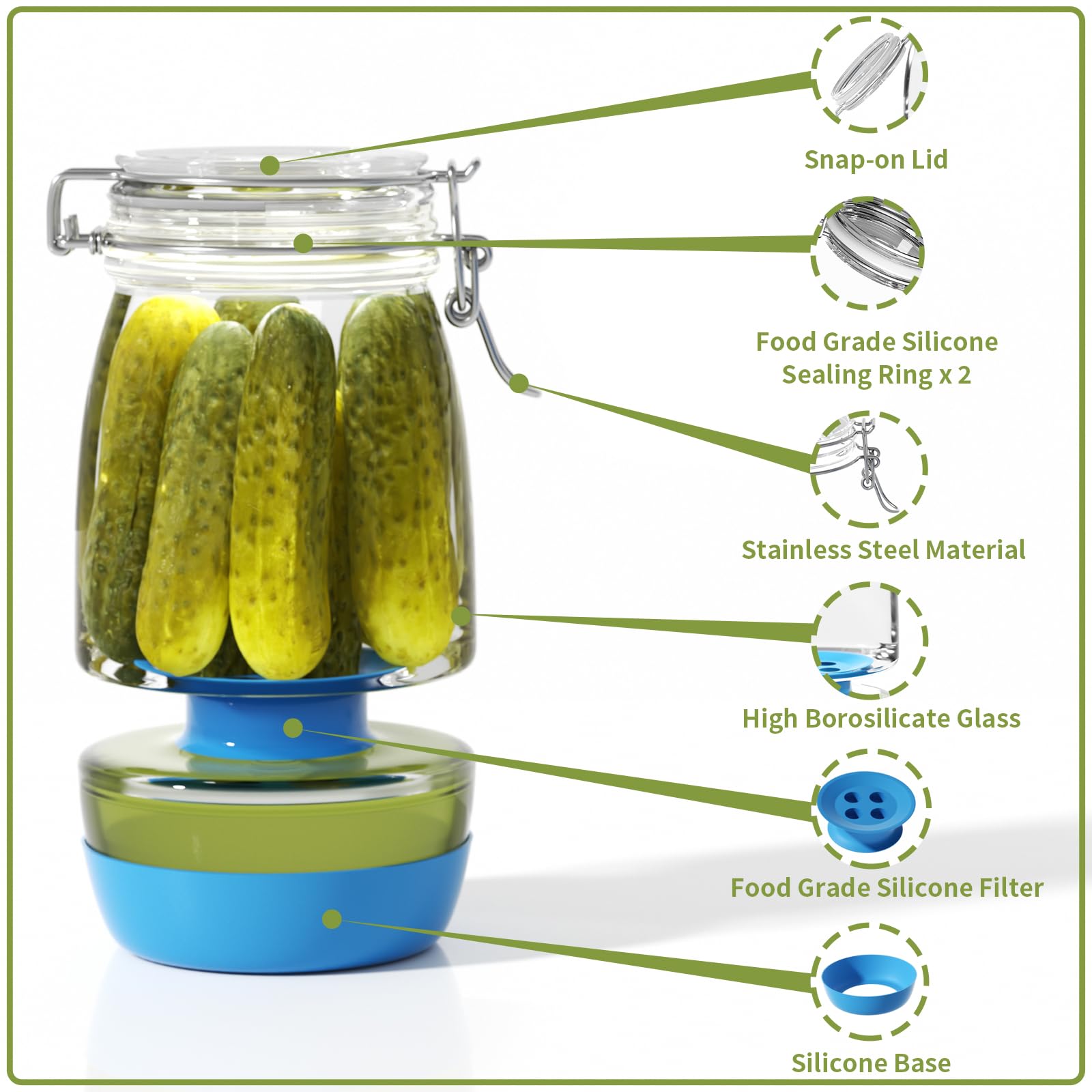 77L Upgrade Pickle Jar with Strainer Flip, 100 Percent Airtight and Leak Proof Glass Hourglass Pickle Juice Separator Jar for Olive and Jalapenos, 1300ML Pickle Container for Pickling and Storing