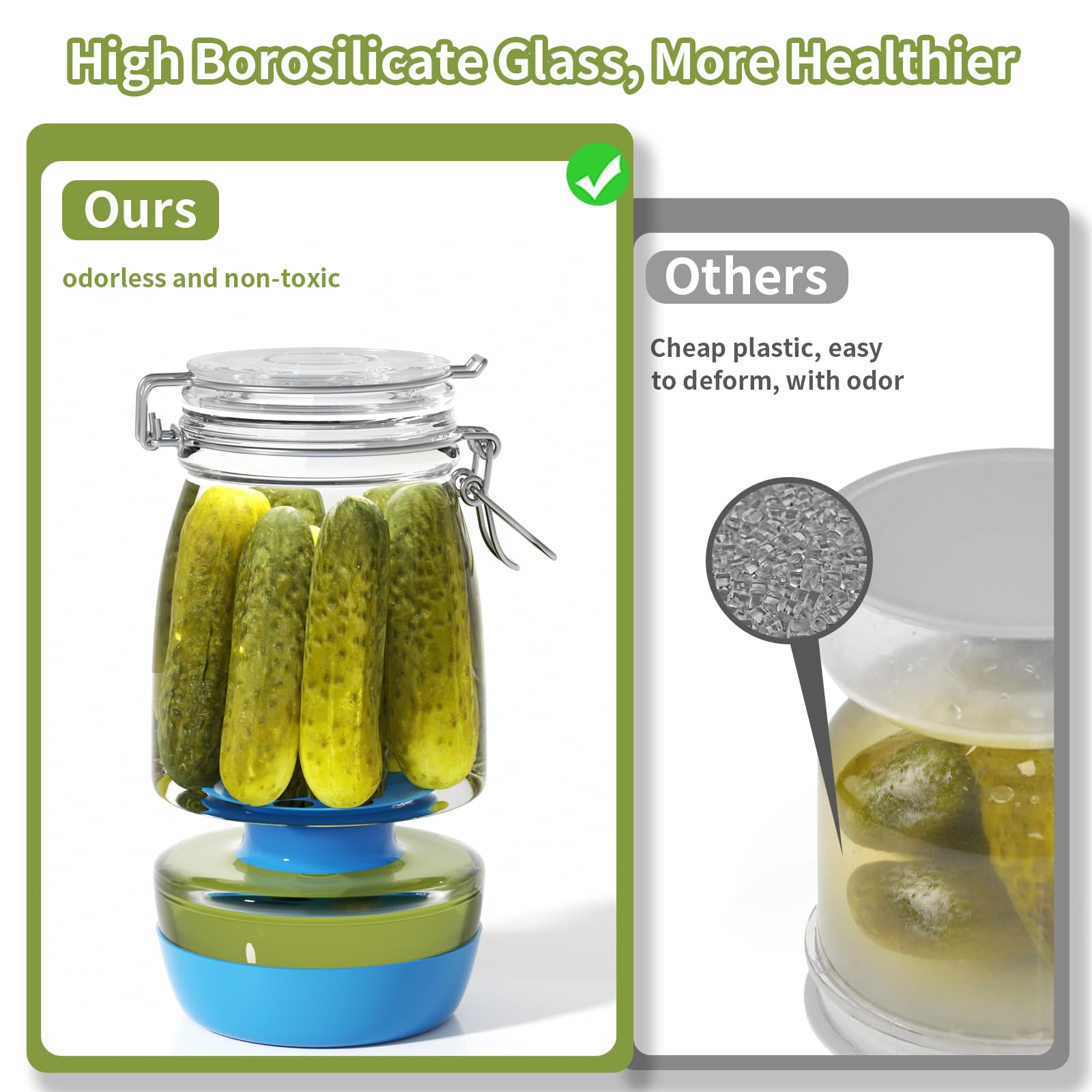 77L Upgrade Pickle Jar with Strainer Flip, 100 Percent Airtight and Leak Proof Glass Hourglass Pickle Juice Separator Jar for Olive and Jalapenos, 1300ML Pickle Container for Pickling and Storing