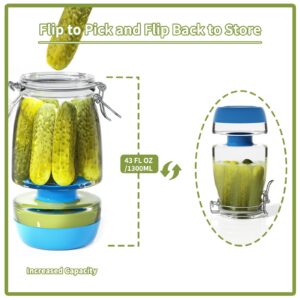 77L Upgrade Pickle Jar with Strainer Flip, 100 Percent Airtight and Leak Proof Glass Hourglass Pickle Juice Separator Jar for Olive and Jalapenos, 1300ML Pickle Container for Pickling and Storing