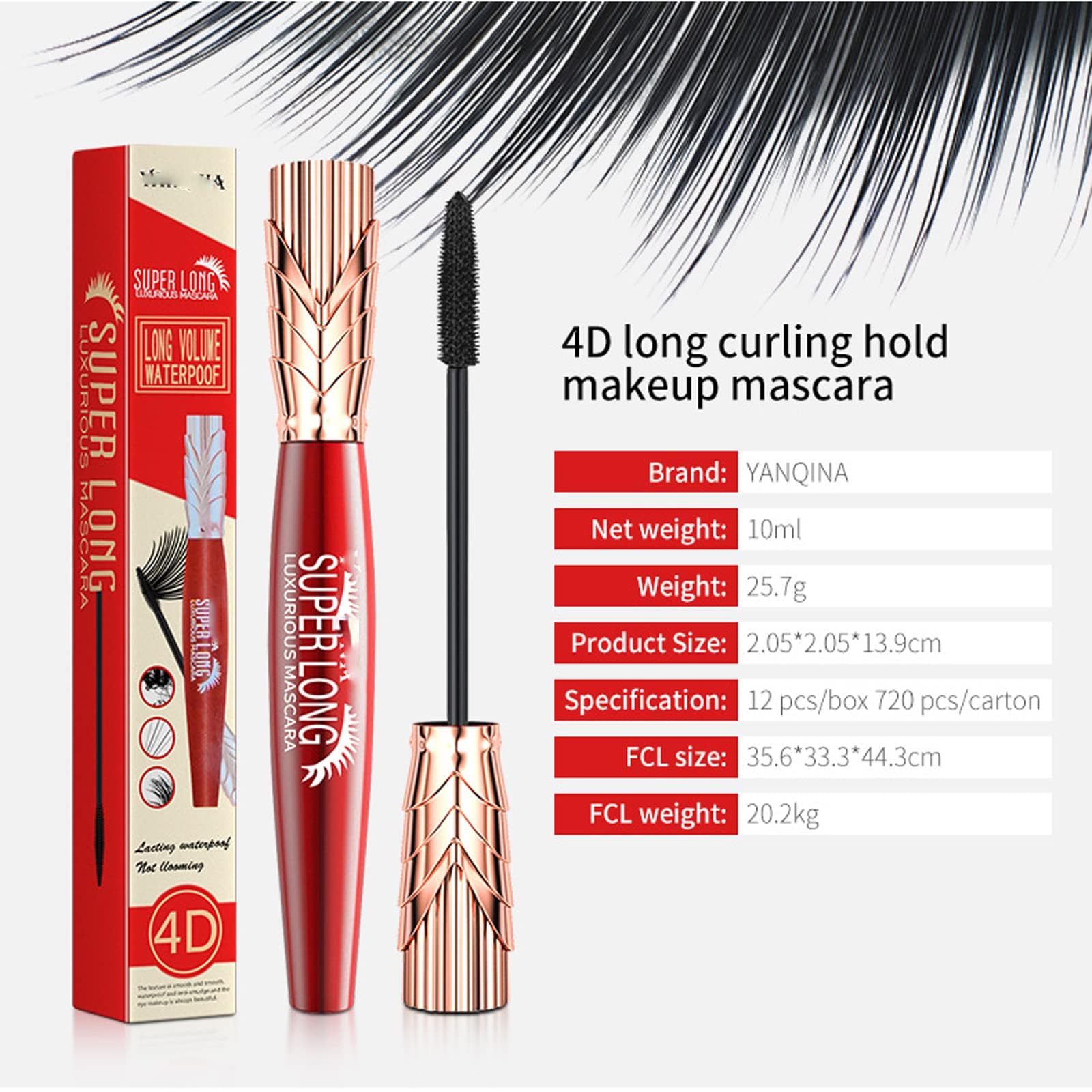 Yanquina Mascara, Yanqina Super Long Mascara, 4D Waterproof And Sweat Proof Mascara-Super Long Luxurious Mascara, 4D Stereo Lengthening Mascara, 4D Long Curling Hold Makeup Mascara