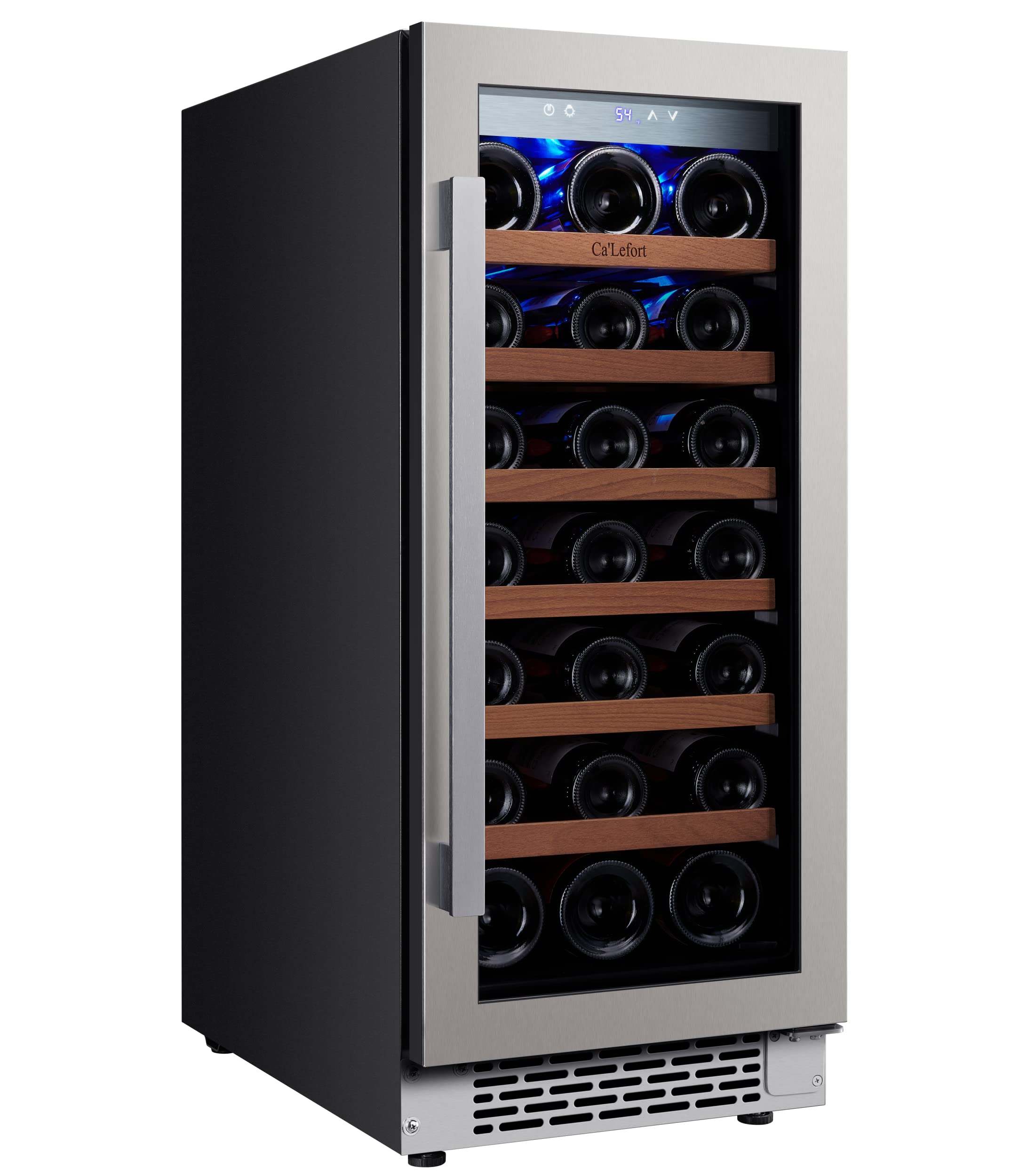 Ca'Lefort Wine Fridge, 15 Inch Wine Cooler Refrigerator with Seamless Stainless Grey Tempered Glass Door, Quiet Compressor Adjust Temp 40-65°F, Under Counter Wine Fridge 3.0 cu.ft - 33 Bottles