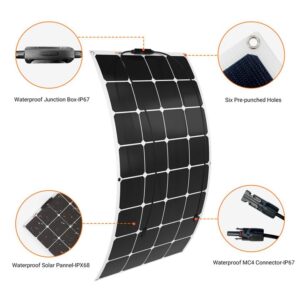 Calpha 1PC 100 Watt Solar Panel, Monocrystalline 20V Solar Panel Charger, 23% High Convert, IP68 Waterproof and Lightweight Off-Grid Solar Power System Charger for Marine Camping RV Cabin Van Car