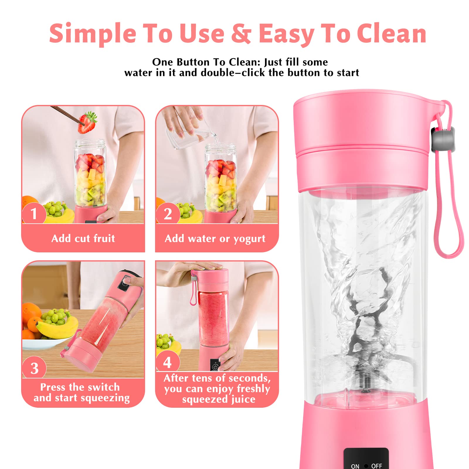 Portable Blender, Personal Blender for Shakes and Smoothies, Blender shake Smoothie for Kitchen Personal Size Blenders with Rechargeable USB, 380Ml Traveling Fruit Veggie Juicer Cup With 6 Blades