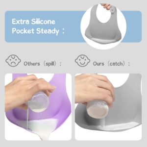 Silicone Baby Bibs Baby Feeding Set 3 Pcs & 2 Pcs Baby Spoons Silicone Bibs for Baby Girl Boy Adjustable Baby Essentials Newborn Toddler Utensils Food Grade Feeding Bibs Baby Stuff Spoon Baby Gifts